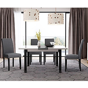 Giantex Set of 4 Upholstered Dining Chairs, with Wood Legs, Padded Seat, Fabric Parsons Dining Chairs for Dining Room, Dark Grey