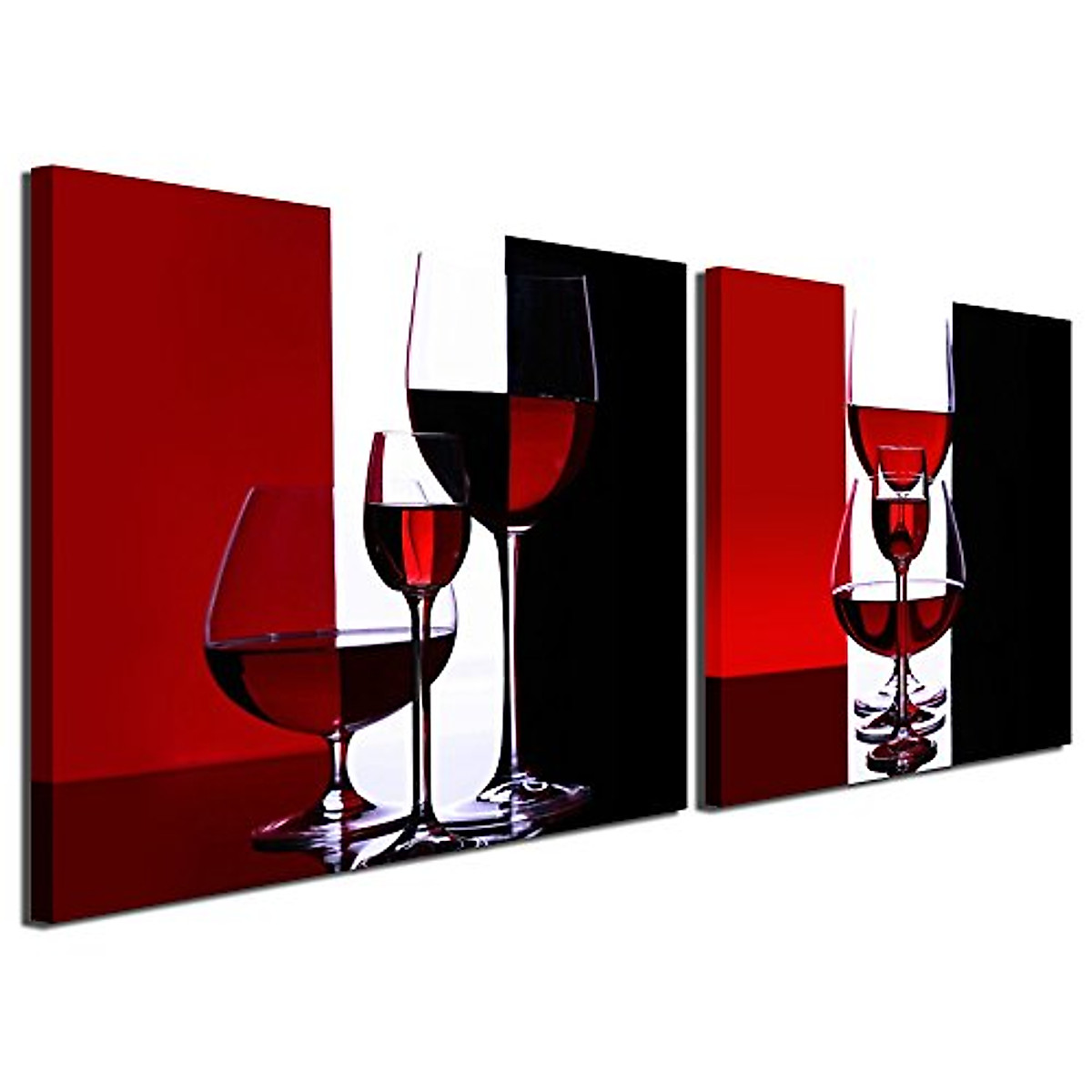 Gardenia Art - Wine Canvas Paintings Wall Art Pictures Abstract Wine Glass in Red Black White for Kitchen Bedroom Living Room Decoration, 12x12 inch per Piece, 2 Pieces per Set