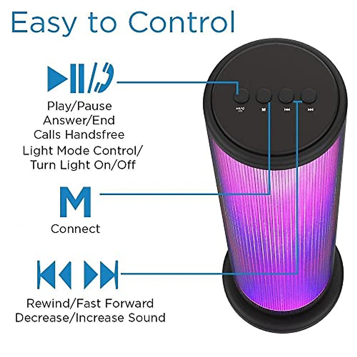 Aduro LED Wireless Speaker with Pulsating Lights, Wireless Color Changing Portable Outdoor Party Tower Speaker Universal, Black