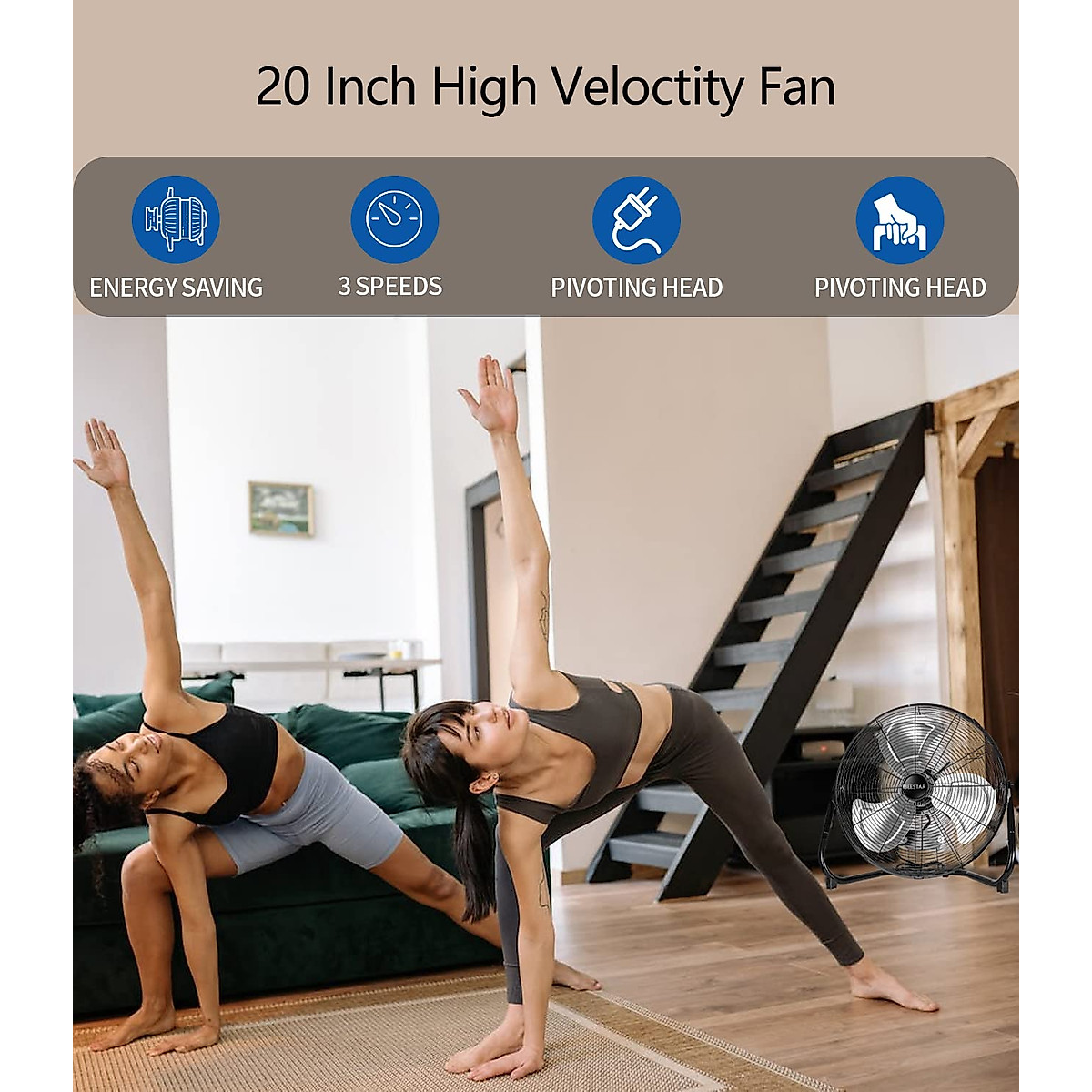 BEESTAR 20 Inch Floor Fan,High Velocity Fan with 3-Speeds&Adjustable Tilting Head,Heavy Duty Metal Industrial Fan for Shop, Garage,Commercial, Residential, and Greenhouse,Black (20 INCH)