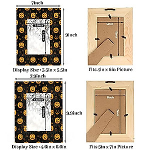POFATO Pumpkin Bat Halloween 4x6 Picture Frame Wood Photo Frame for Tabletop Display Wall Mount Picture Frame Display 4x 6 Inch Photo Wall Decor Home Gift Frames