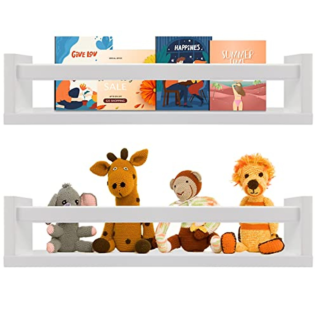 ZLchair BOMID Nursery Shelves,Wall Bookshelves for Kids,Wood Floating Book Shelves Set of 2,Nursery Book Shelves for Wall?White?