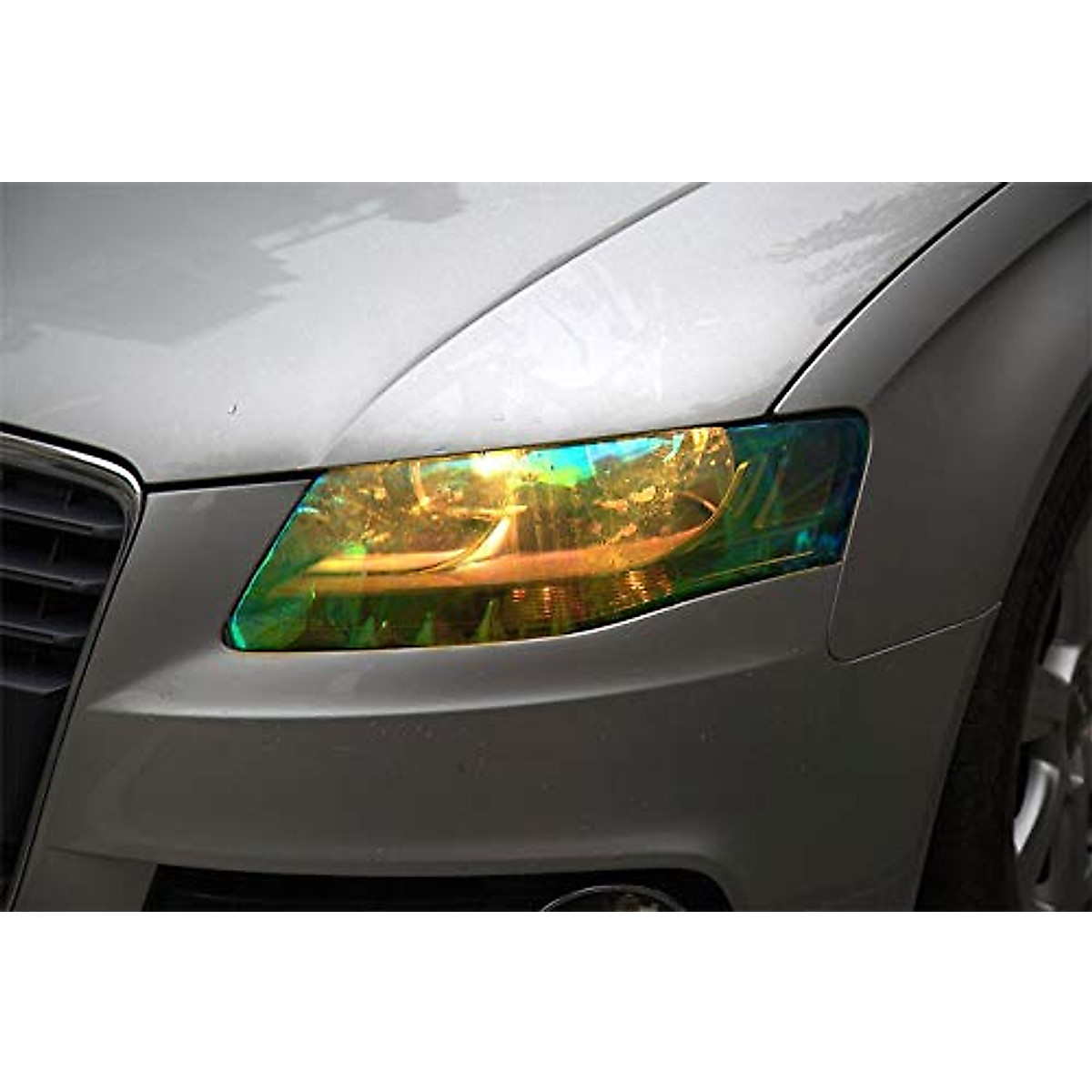 LED LIGHT 12 by 48 inches Self Adhesive Shiny Chameleon Headlights Tail Lights Fog Lights Films,Film Sheet Sticker,Tint Vinyl Film with Gift Knife and Hand Tool (Golden)