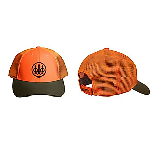 Beretta Men's Tobacco/Blaze Orange Upland Mesh Back Hunting Trucker Hat with Waxed Cotton Bill and Velcro Closure, One Size