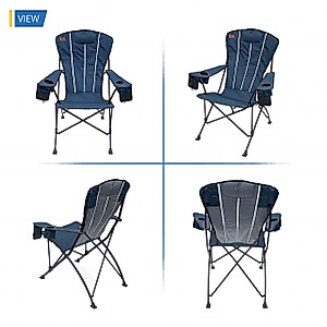 Outdoor-Forest HIGHBACK Adirondack Folding, Portable camping chair,Built in pillow. Two cup holder, Extra storage mesh pocket (Navy)
