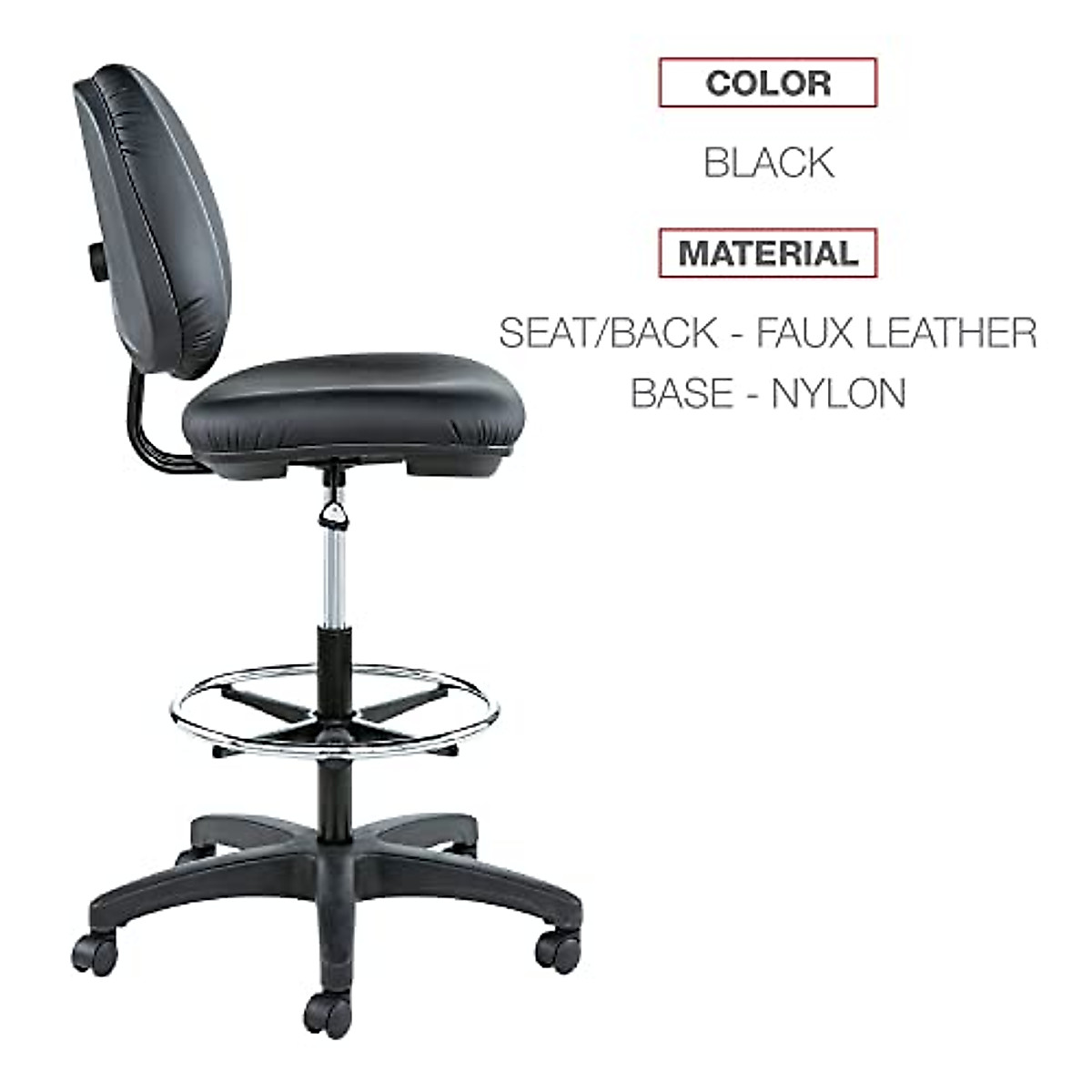 Alera ALEIN4616 Alera Interval Series Swivel Task Stool, Pvc-Free Faux Leather, Black