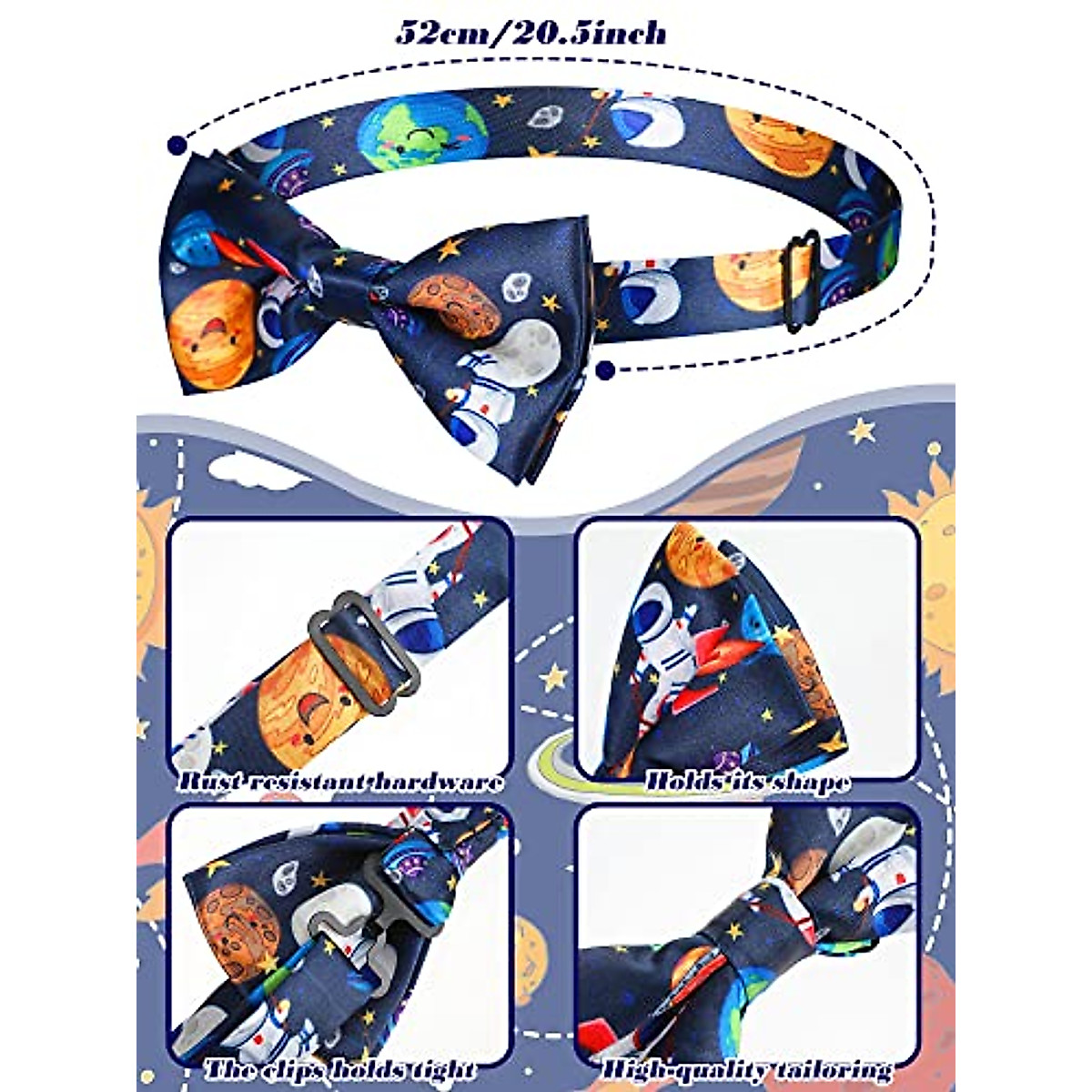 Newcotte 3 Pcs Boy's Bow Ties for Kids Toddler Child Cute Adjustable Costume Pre Tied Bowties for Kids Wedding Birthday Party(Truck, Dinosaur, Spacemen Pattern)