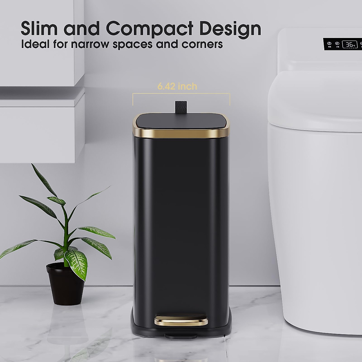 Small Bathroom Trash Can with Lid-5L/1.3 Gal Stainless Steel Step Pedal Trash Can Slim Metal Wastebasket-Narrow Rectangle Garbage Container Bin/w Inner Bucket for Kitchen Bedroom Office Toilet-Black