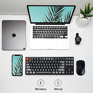 Keychron K8 87 Keys Wireless Mechanical Keyboard, 80% Layout Bluetooth TKL Tenkeyless RGB Backlight with Gateron G Pro Brown Switch Aluminum Frame USB-C Wired Gaming Keyboard for Mac Windows