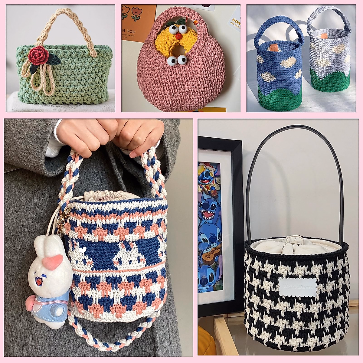 1 PCS 200g Cotton Yarn - 164 Yards Hollow Knitted Crochet Yarn for DIY Handbag, Purse, Basket, Cushion, Bag