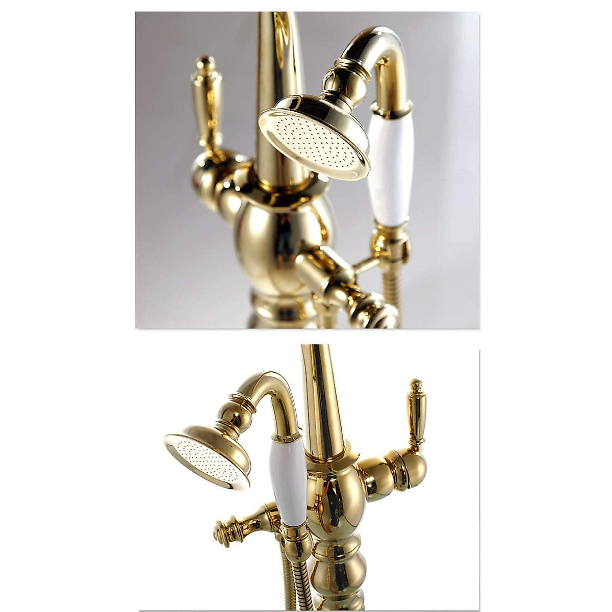 MObyat Kitchen Taps Faucet,Chrome Golden Floor Mounted Bath Refill Bath Floor Faucet,Single Handle Free Standing Bathroom Shower Set,Golden