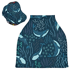 Nursing Cover Breastfeeding Scarf Underwater Humpback Whales - Baby Car Seat Covers, Stroller Cover, Carseat Canopy (2na1c)