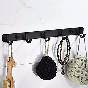 Brandless Coat Hook Rack Wall Mounted,Bathroom Towel Hook,Set of 2 Racks with Different Sizes (5 and 6 Hooks),with Metal Rack Rail for Towels Purse Robes Keys for Bathroom,Living Room,Kitchen