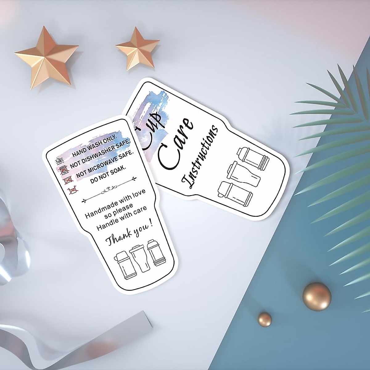 KIUKIUO 240 PCS Tumbler Care Instructions Cards Packaging Customer Direction Card for Tumbler, Cup, Mug Small Business Online Shop Owner 3.5 x 2 Inch (cup shape)
