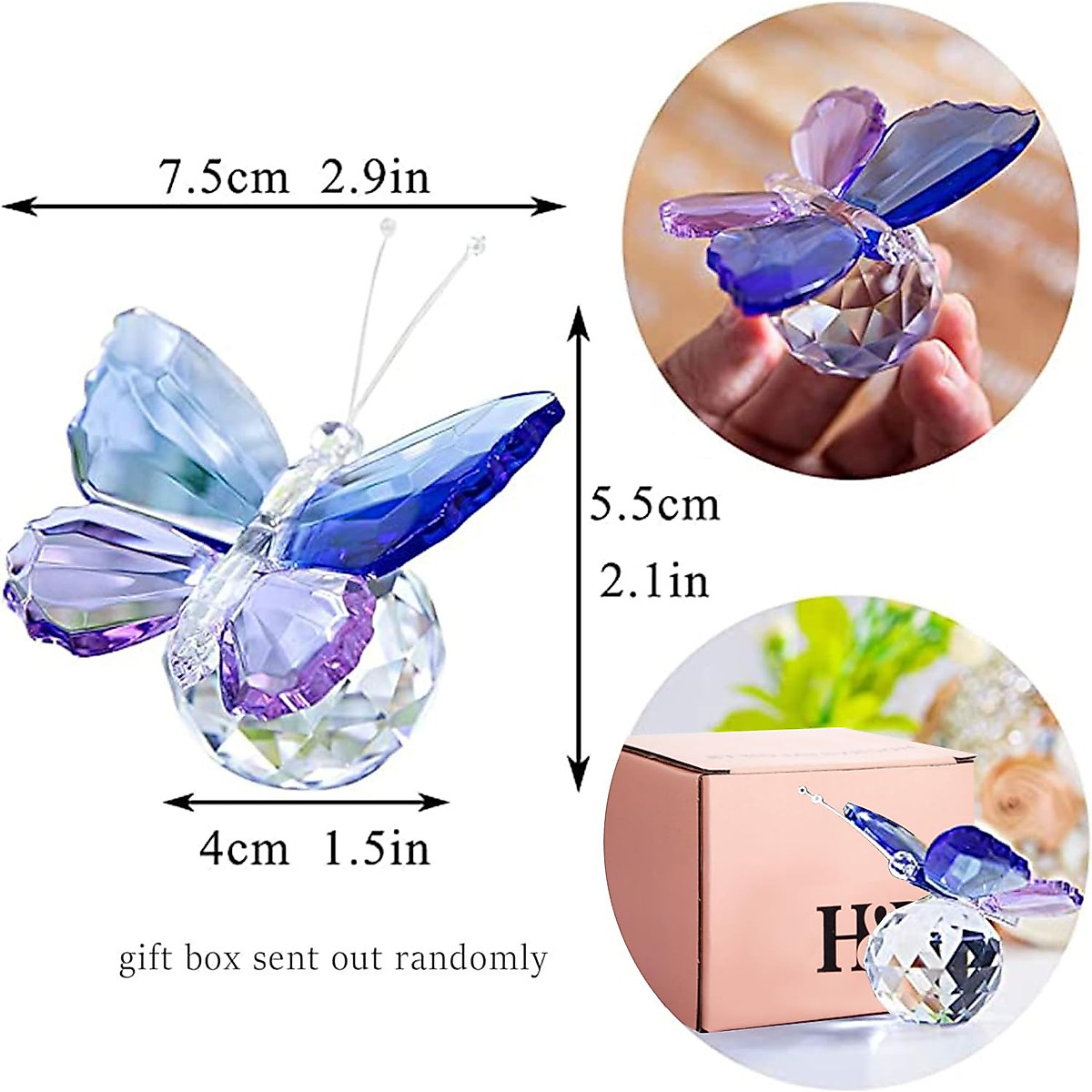 H&D HYALINE & DORA Crystal Cut Butterfly Animal Ornament Decoration for Office Table Home Bedroom