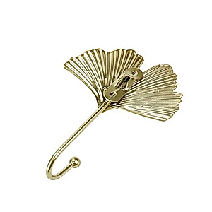 Savagrow Brass Leaf Decorative Wall Hooks Leaf Shape Wall Mounted Hooks with Traceless Hook Nails, Set of 3 Ginkgo Leaf