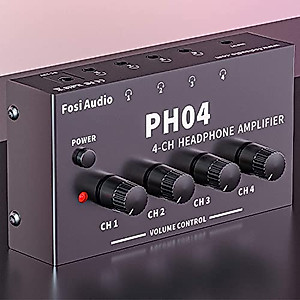 Fosi Audio PH04 4 Channel Headphone Amplifier Stereo Audio Amp with 12V 1.5A Power Adapter Ultra-Compact Portable Headphone Splitter for Studio and Stage