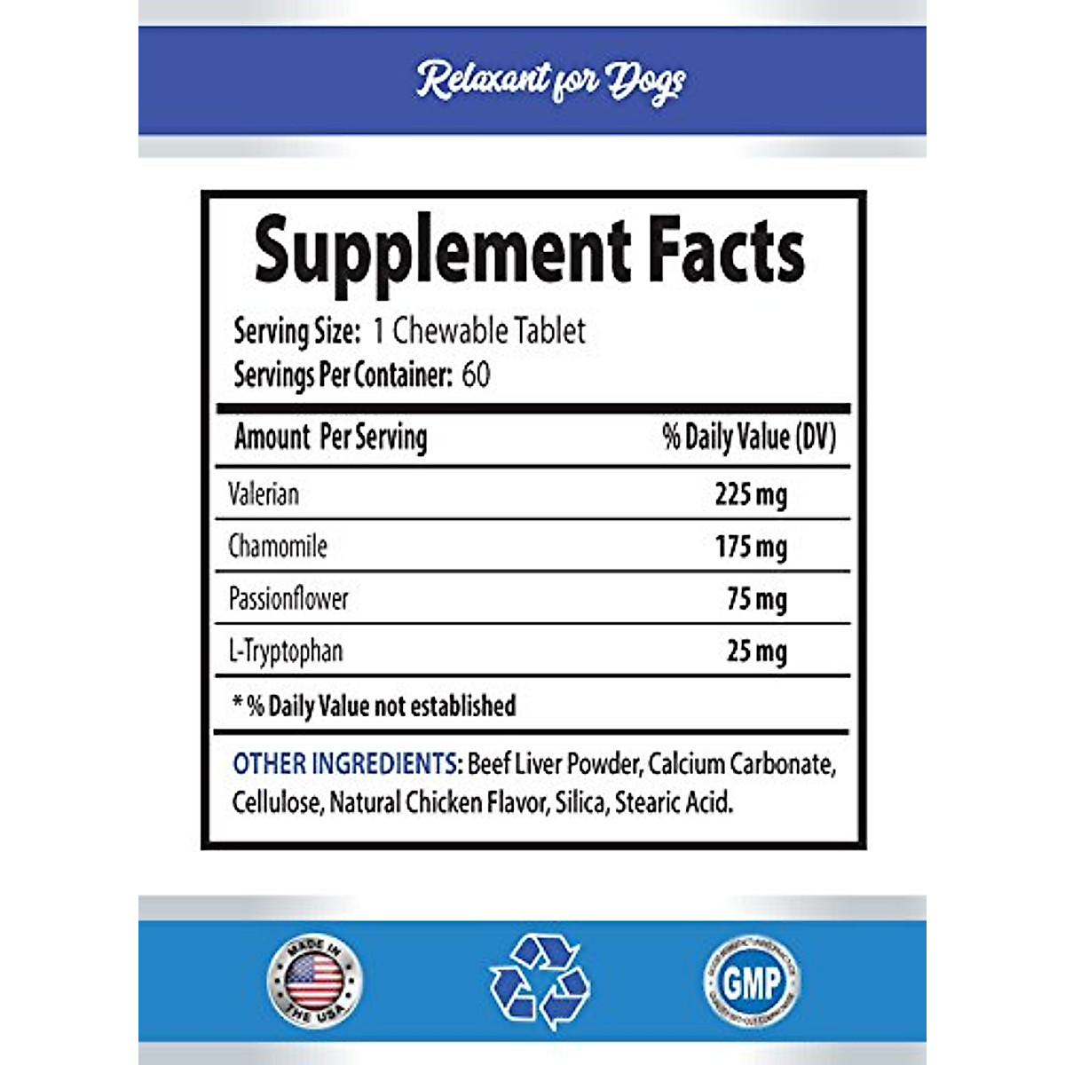 PET SUPPLEMENTS & NUTRITION LLC Dog Anxiety aid - Dog Relaxant - Anxiety and Stress Relief - Calm Aggression - Natural Herbs - Chamomile Calming aid for Dogs - 1 Bottle (90 Treats)