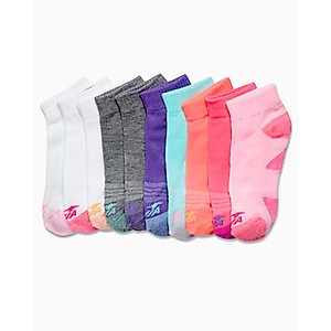 Avia Girls Athletic Performance Cushion Quarter Cut Ankle Socks (10 Pack), Size Large, Pink Assorted