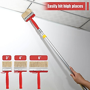 3 Pieces Deck Stain and Sealer Block Paint Brushes on Wood Heavy Duty Brush Paint Brushes for Walls Applicator for Painting Staining Decking Fence, 3 Inch, 4 Inch and 6 Inch, Set of 3 (Red)