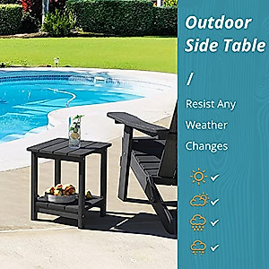 LUE BONA Adirondack Outdoor Morden Side Table, 2-Tier Black Poly Patio End Table Weather Resistant, Pool, Porch