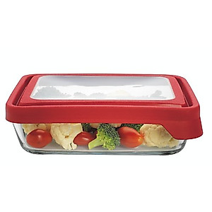 Anchor Hocking 6-Cup Rectangular Food Storage Containers with Red TrueSeal Airtight Lids, Set of 4