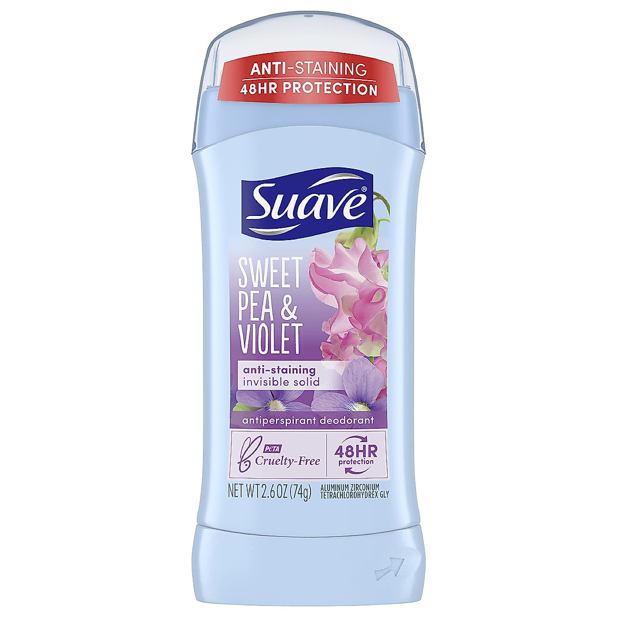 Suave Deodorant Antiperspirant Deodorant Stick 48-hour Odor and Wetness Protection Sweet Pea and Violet Deodorant for Women 2.6 oz