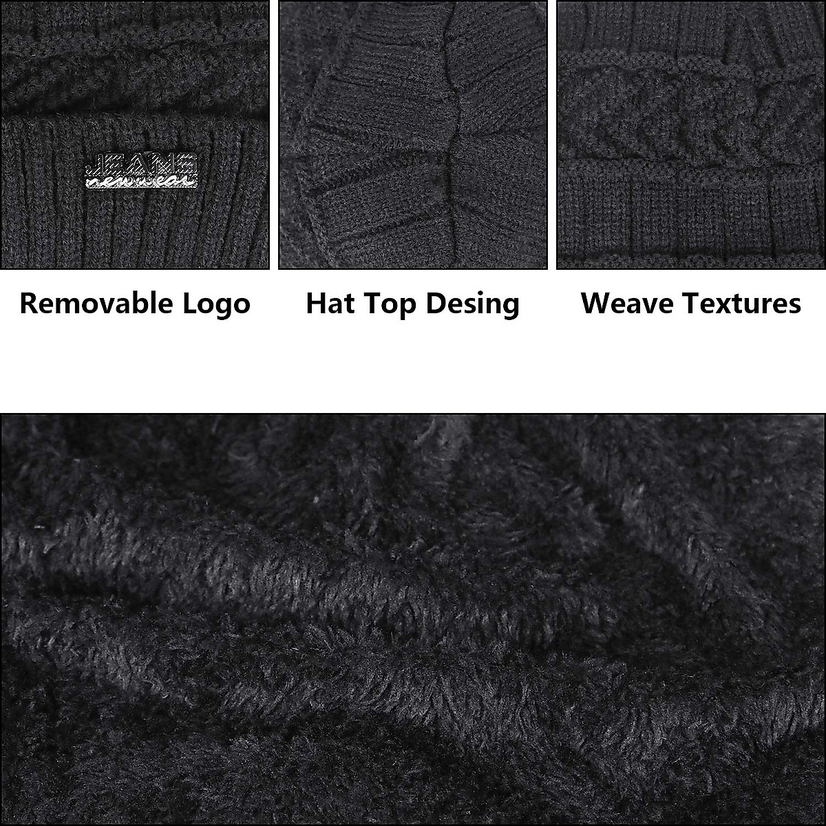 3-Pieces Winter Beanie Hats, Scarf and Touch Screen Gloves Set for Men and Women, Warm Knit Cap Set Black