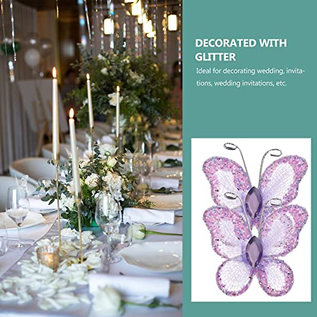 Sheer Mesh Wire Glitter Butterfly, Wedding Decorative Butterflies Decors with Gem, Craft Organza Butterflies for DIY Craft Wedding Home Decor, 50pcs