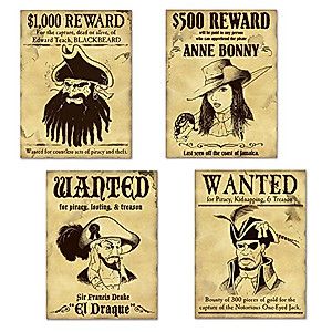 Beistle 8 Piece Pirate Wanted Sign Cutouts, 15.25", Black/Tan