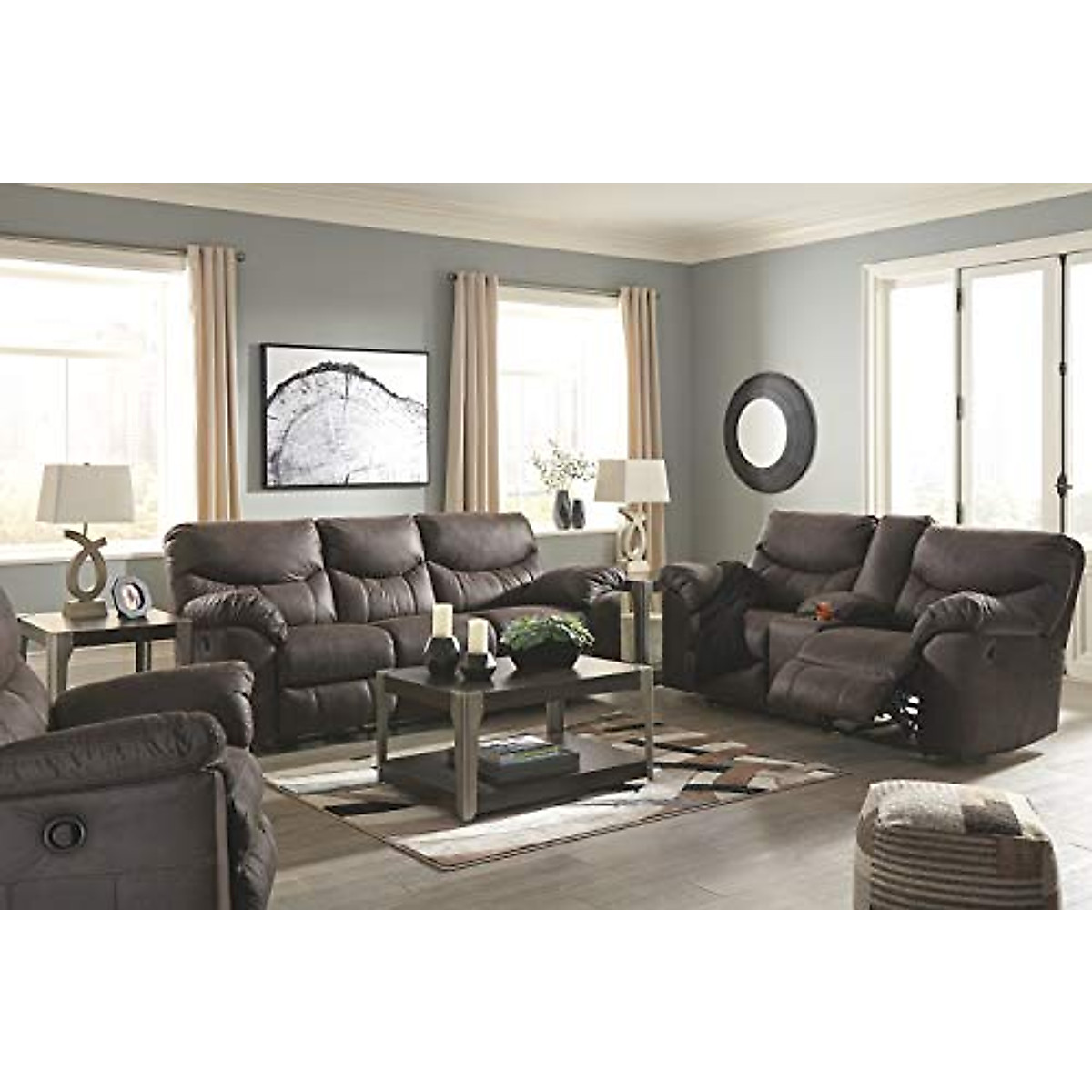 Signature Design by Ashley Boxberg Oversized Faux Leather Manual Pull Tab Reclining Sofa, Dark Brown