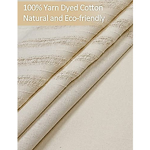 SUMGAR Cotton Shower Curtain Boho Farmhouse Shower Curtains for Bathroom with Tassels & Jacquard Striped Window, Beige Fabric Fringe Shower Curtain Set with Hooks, 72" x 72"