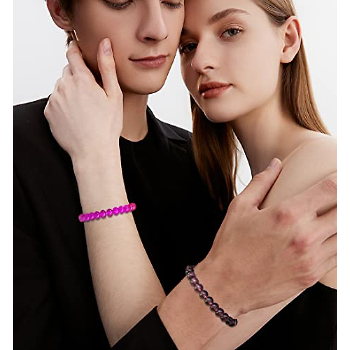 Jewdreamer 18Pcs 8mm Beaded Stretch Bracelet Handmade Glass Bracelet for Women Mens Multicolor Crystal Round Beads Bracelet Elastic Bead Bracelets Jewelry