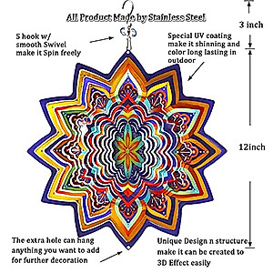Fonmy Mandala Wind Spinner Lucky Star Worth Gift Indoor Outdoor Garden Decoration Crafts Ornaments 12 inch Multi Color Stainless Steel Wind Spinners