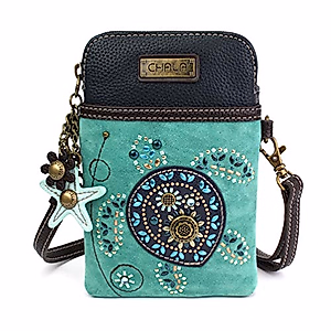Chala Dazzled Crossbody Cell Phone Purse - Women Faux Leather Multicolor Handbag with Adjustable Strap - Turtle Turquoise