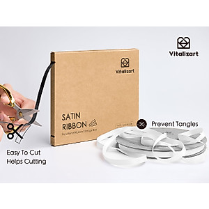 Vitalizart Black Ribbon for Gift Wrapping 3/8" x 100Yd Double Face Continuous Functional Satin Ribbon for Crafts Silk Like Fabric Flower Bouquet Birthday Party Decorations Bridal Shower Wreath Hair