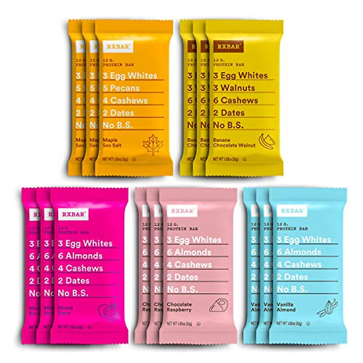 RXBAR Protein Bar, Variety Pack, 10 Flavors, 55oz Box (30 Bars)