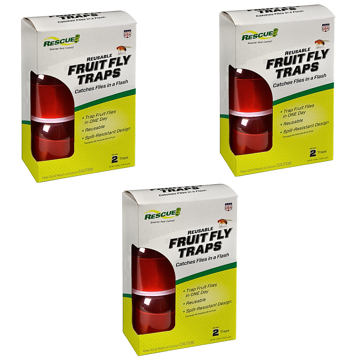 RESCUE! Reusable Indoor Fruit Fly Traps with Non-Toxic Liquid Attractant - 2 Traps, 3-Pack (6 Traps)