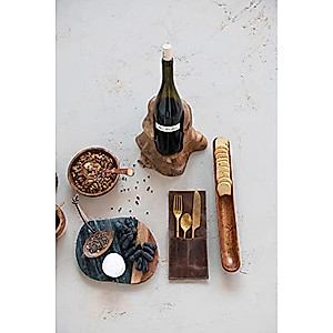 Creative Co-Op Hand-Carved Teakwood Bottle Holder, 7" L x 8" W x 7" H, Brown