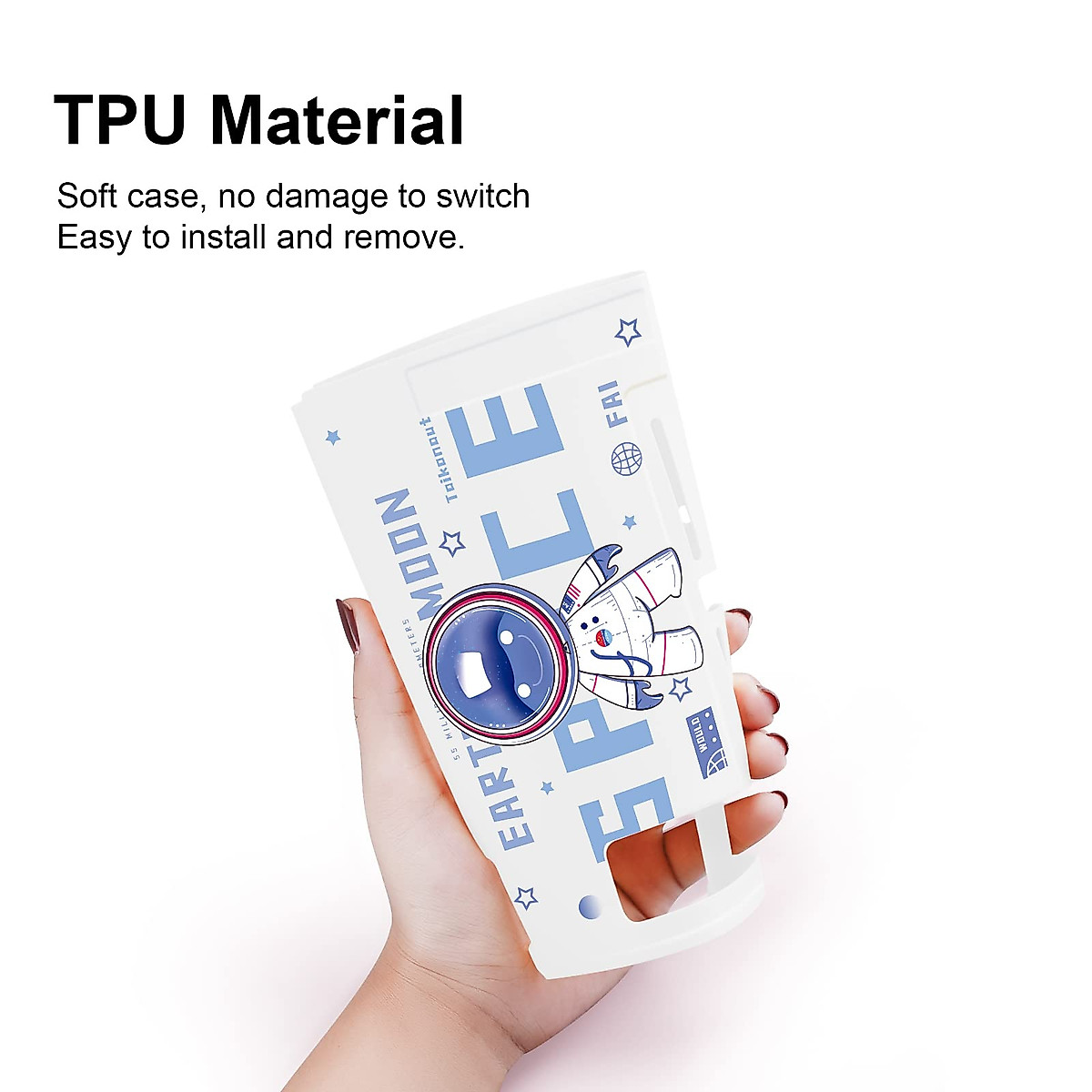 JINGDU Soft Protective Case Compatible with Switch Console and Joy-Cons, Thin, Slim, Light, Switch can be Inserted in Dock with Shell, Only for NS(Not for OLED Model), Q Astronaut, White