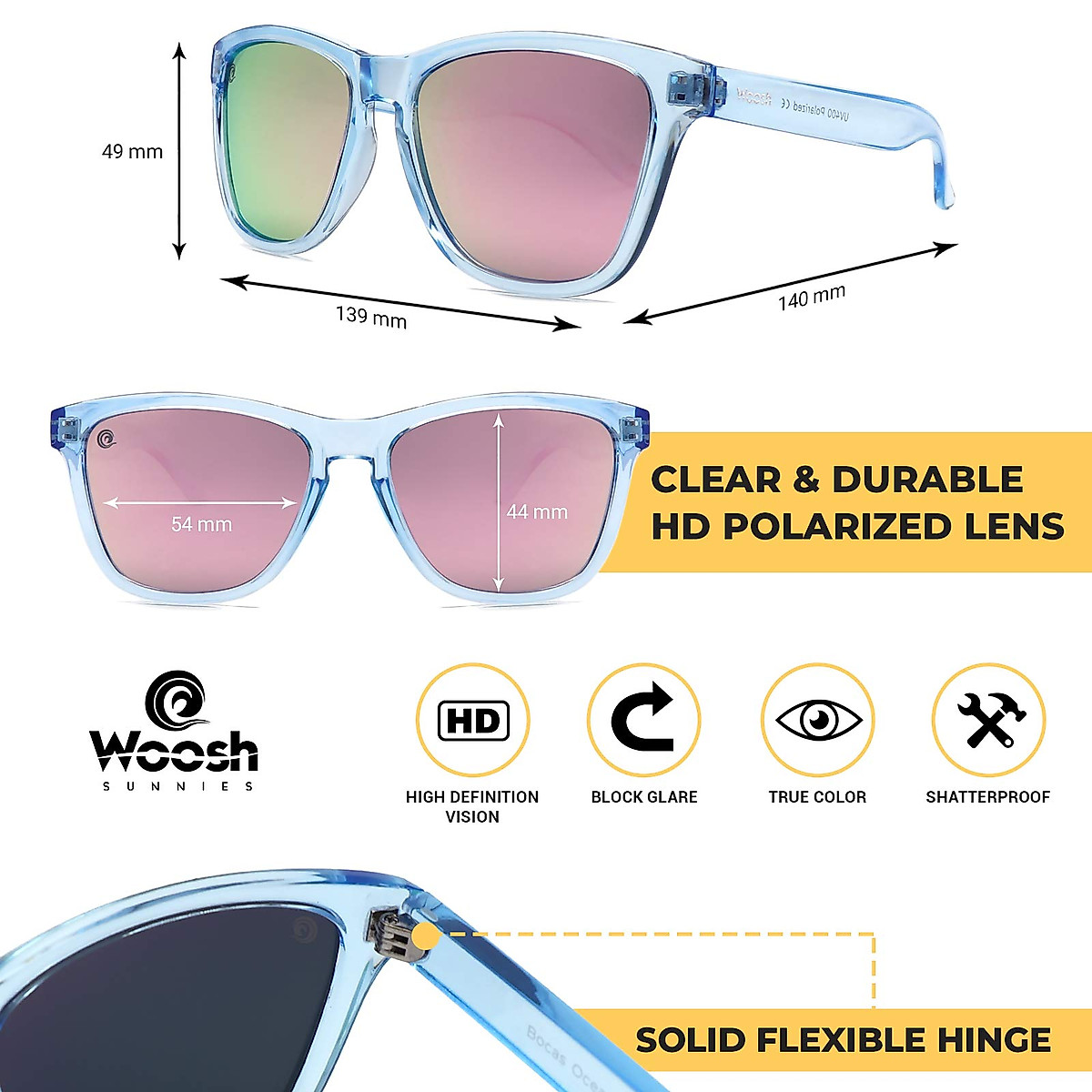 Woosh Polarized Sunglasses for Men and Women - Lightweight Unisex Sun Glasses with UV Protection for Driving Fishing, Running, Sports, Beach and Outdoors (Oceanic)