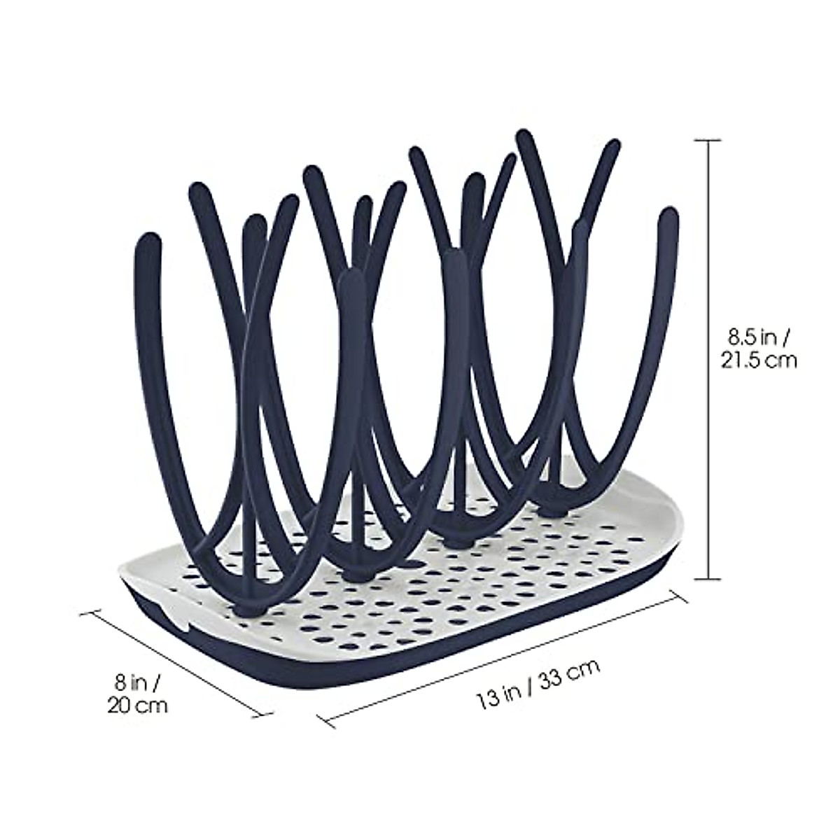 MOTHER-K Baby Bottle Drying Rack with Tray, Adjustable Holder for Bottles, Pacifier, Pump Parts and Accessories (Navy)