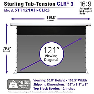Elite Screens Starling Tab-Tension CLR® 3 Series, 121 INCH Diag.16:9 Ultra Short Throw Ceiling Ambient Light Rejecting (CLR/ALR) Electric Wall/Ceiling Retractable Projector Screen, STT121XH-CLR3