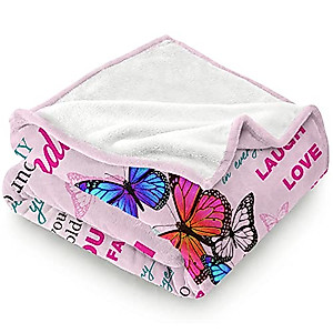 Granddaughter Gifts from Grandma Grandpa to My Granddaughter Butterfly Blanket with Positive Encourage and Love Words Printed Birthday Christmas Graduation Gift for Her (60"x50")
