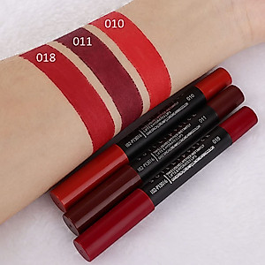 evpct 3Pcs Dark Ruby Deep Red Matte Lipstick and Lip Crayon Sticks Liner Pencil Set Red Matte Lip Liner and Liquid Stay on Lipstick 10&11&18