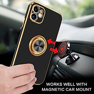 BENTOBEN iPhone 11 Case with 360° Ring Holder, Shockproof Slim Kickstand Magnetic Support Car Mount Women Men Non-Slip Protective Phone Case for iPhone 11 6.1", Black/Gold