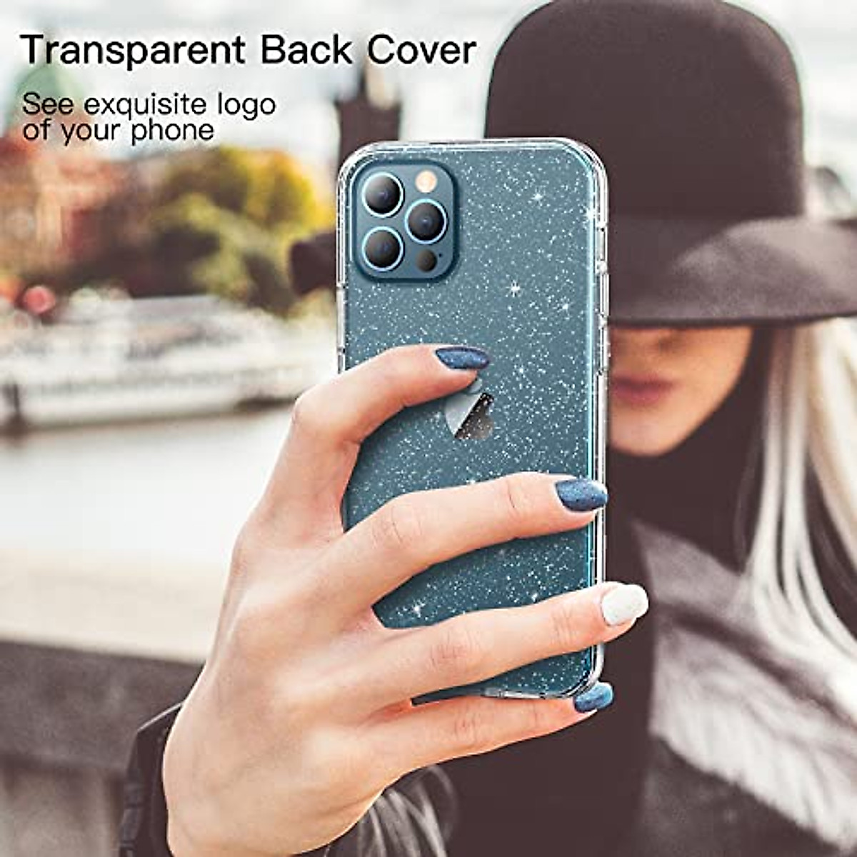 JETech Glitter Case for iPhone 12/12 Pro, 6.1-Inch, Bling Sparkle Shockproof Phone Bumper Cover, Cute Sparkly for Women and Girls (Clear)