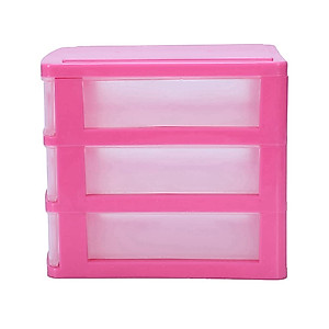 Baglaum 2X Mini Translucent Drawer Type Plastic Storage Box（Rose Red 3 Layers）