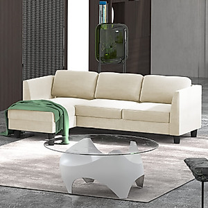 ZAFLY 87" Convertiable L Shaped Sofa Couch with Revisiable Chaise, Upholstered 3 Seat Sofa with Bbreathable Velvet Fabric for Living Room, Sectional Sofas -Beige