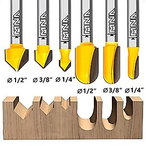 MNA 90 Degree V Groove and Round Nose Router Bit Set, 1/4 Inch Shank Signmaking Router Bits, 3D CNC Lettering & Engraving Router Bit Kit